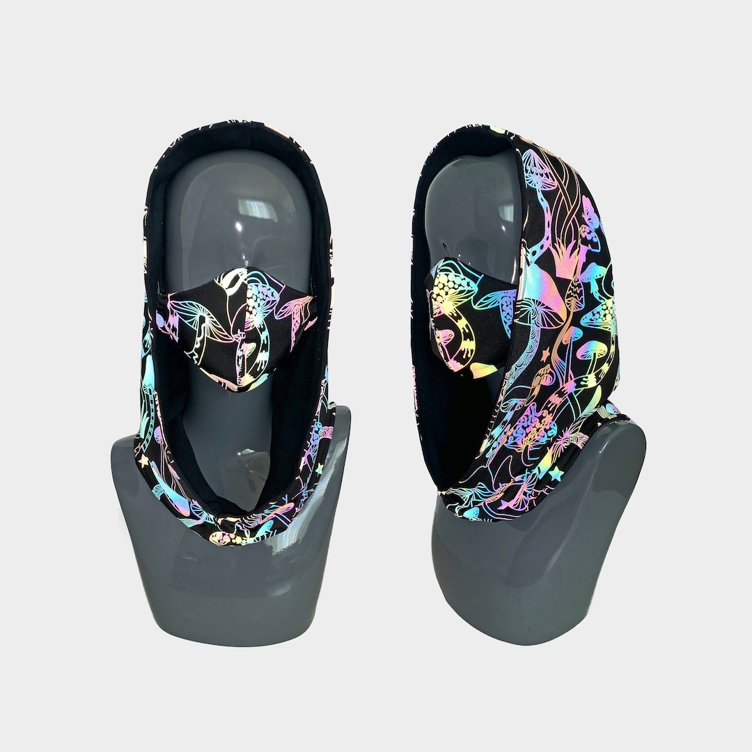 Reflective Festival Hood | Reversible Mushroom Hood | Face Mask | Rave ...