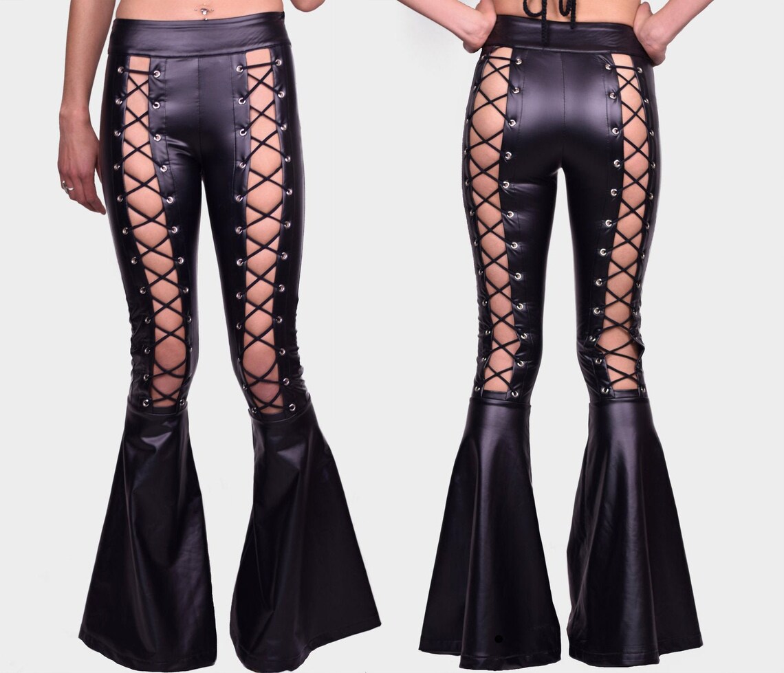 Bell Bottoms Pleather Bell Bottoms Lace up Bell Bottoms - Etsy