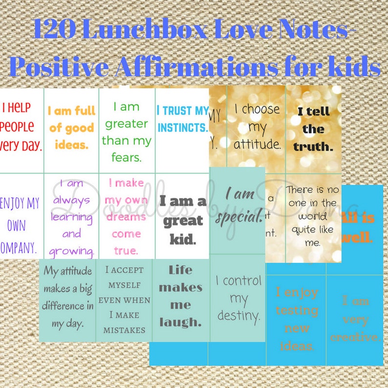 120 Lunchbox Love Notes for Kids- Positive Affirmations - Printable ...