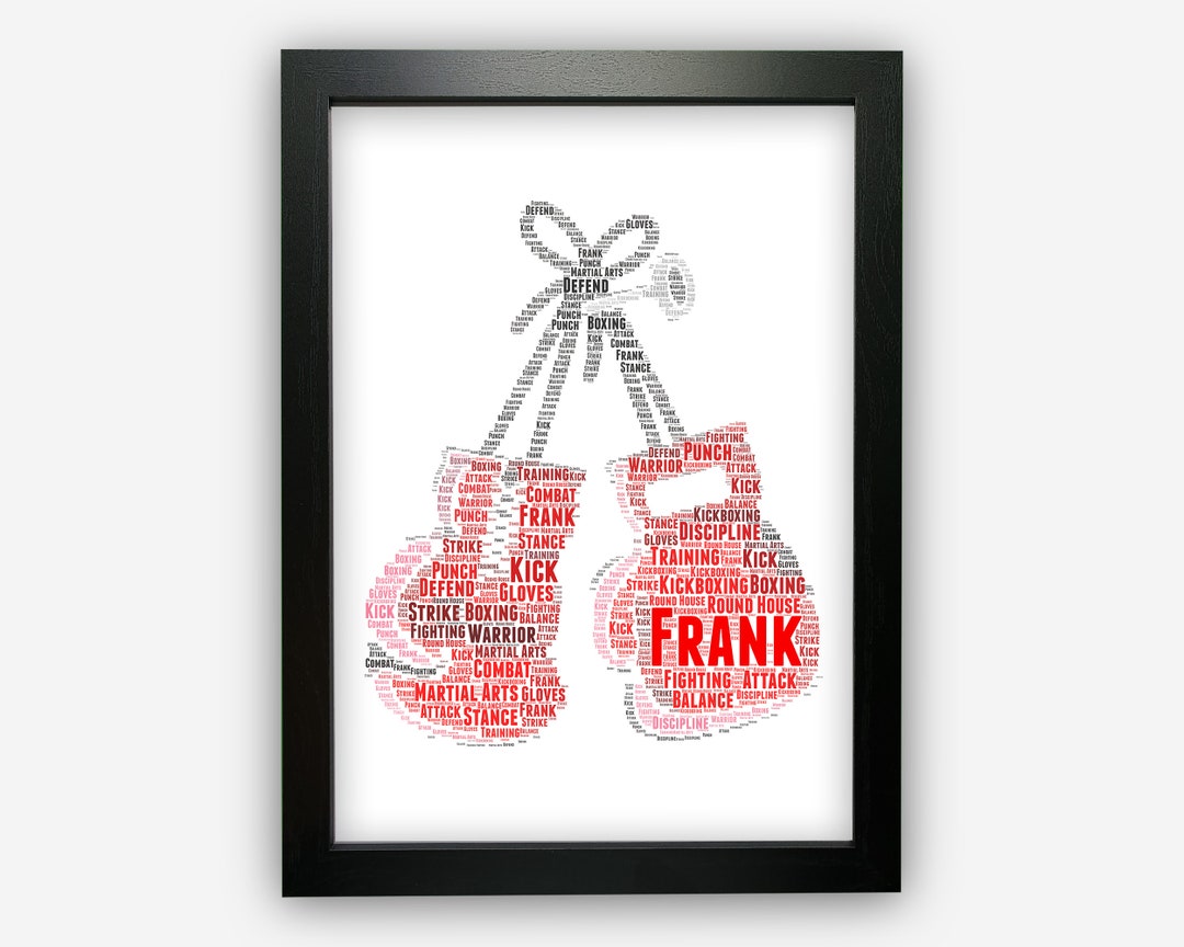 Personalised Word Art Gift Kickboxing Gloves Gifts Kickboxer Print Gift ...
