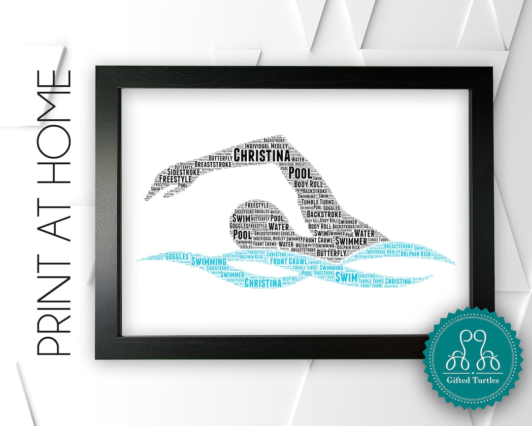 Personalised PRINTABLE Swimming Word Art Gift Swimmer Gift Wall Art ...