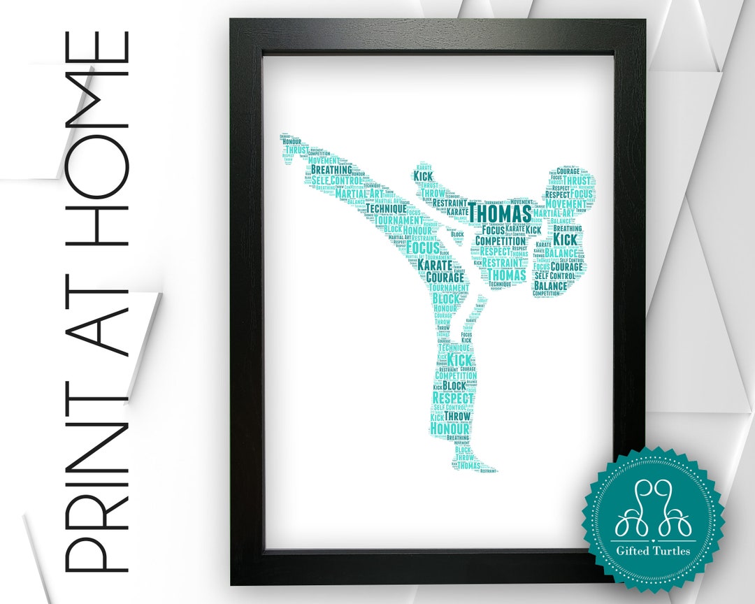 Personalised PRINTABLE Karate Word Art Gift Martial Arts Gifts Print ...