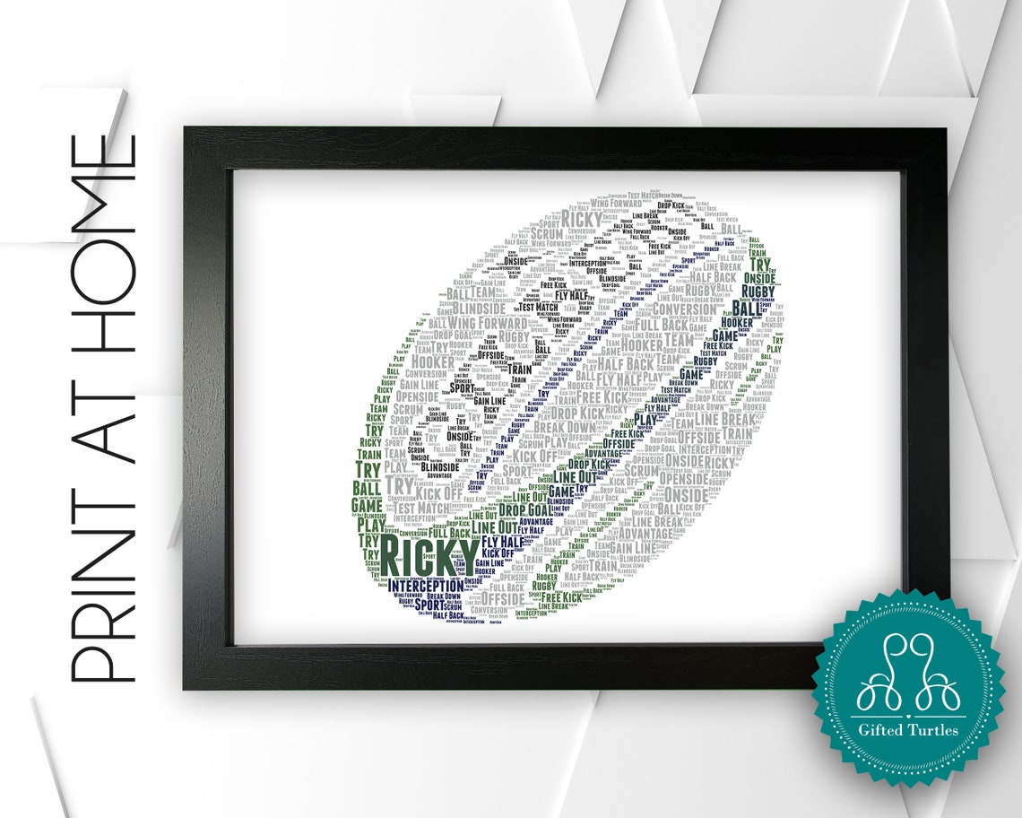 Personalised PRINTABLE Rugby Ball Word Art Gift Sports Gifts | Etsy