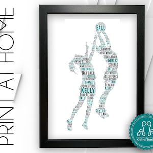 Personalised PRINTABLE Netball Gifts Word Art Wall Print - Team Sports ...