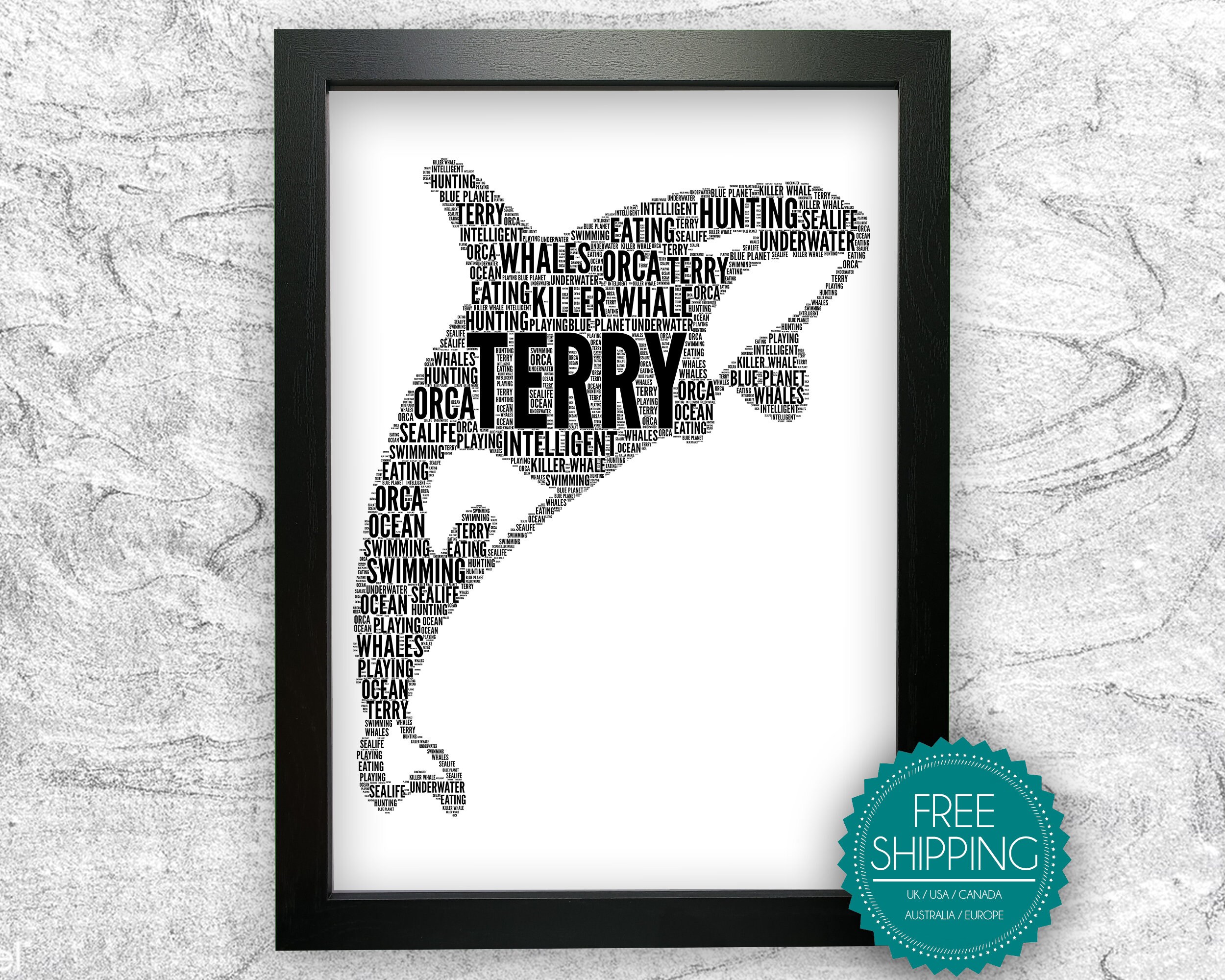 Personalised Killer Whale Gifts Word Art Wall Print Orca | Etsy UK