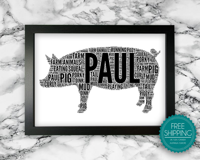 Personalised Pig Gifts Word Art Wall Print Farm Animals | Etsy UK