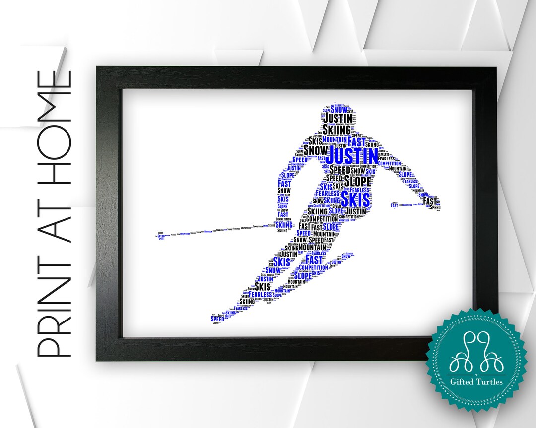Personalised PRINTABLE Skiing Word Art Gift for Skier Gifts Snow Sports ...