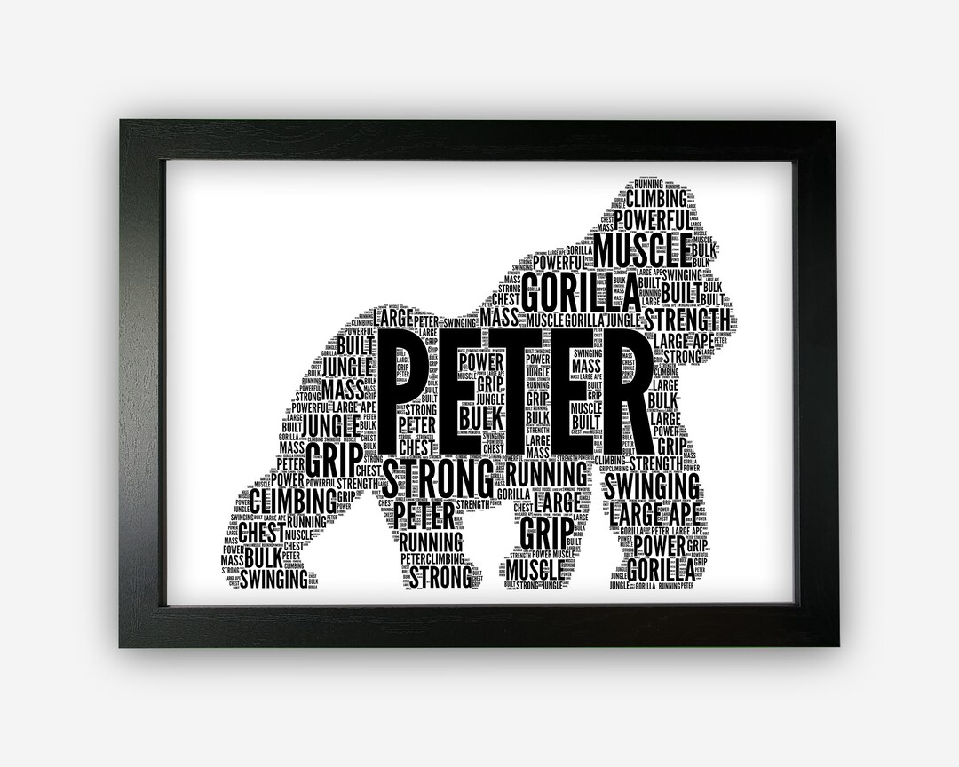 Personalised Gorilla Gifts Word Art Wall Print - Monkey Ape Gifts Wall ...