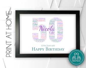 50th Birthday Word Art - Etsy UK