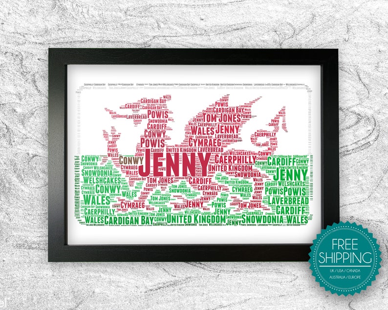 Personalised Welsh Flag Wales For Welsh People Gift Word Art | Etsy
