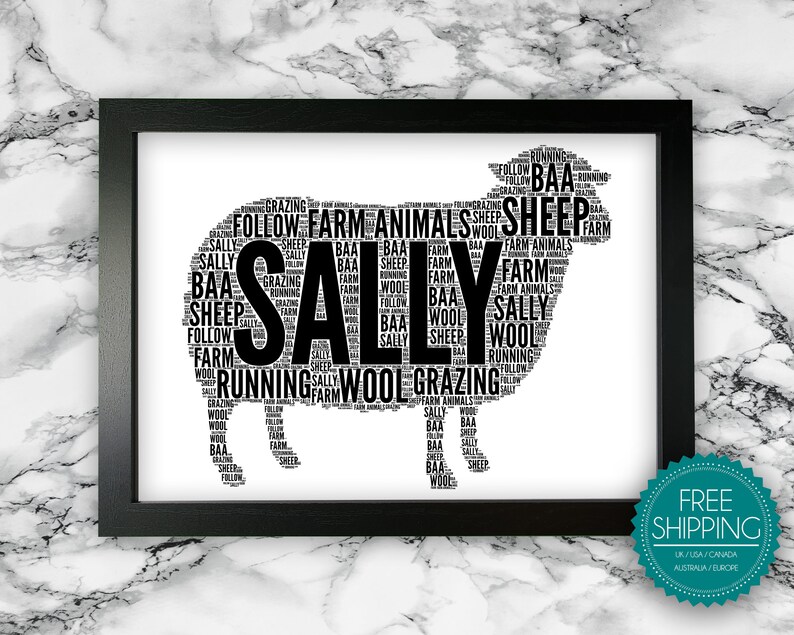 Personalised Sheep Gifts Word Art Wall Print Farm Animals | Etsy