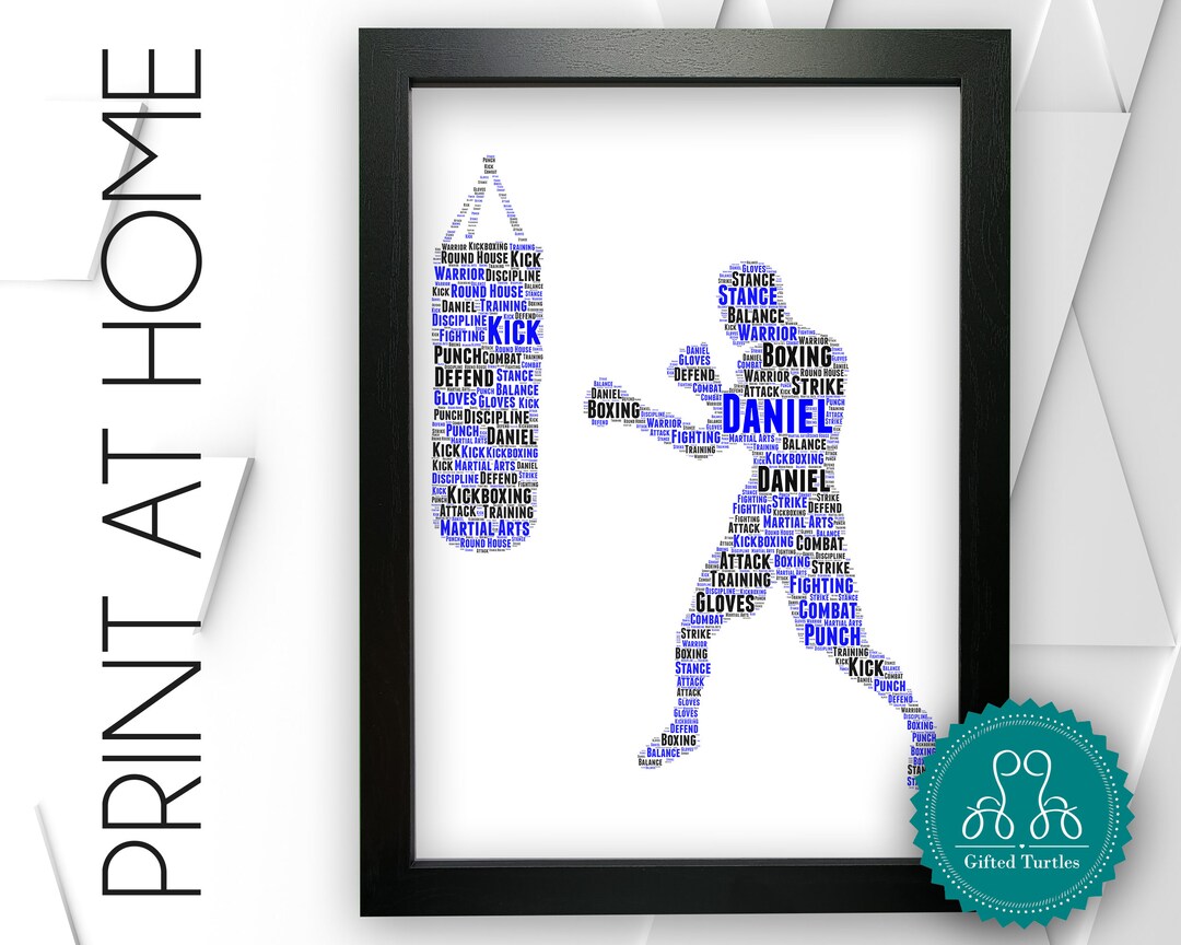 Personalised PRINTABLE Boxing Kickboxing Word Art Gift Punchbag Gifts ...