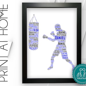 Personalised PRINTABLE Boxing Kickboxing Word Art Gift Punchbag Gifts ...