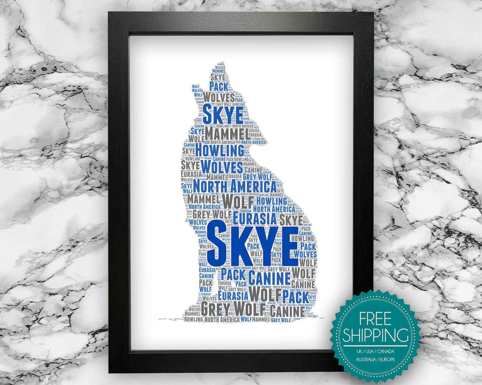 Personalised Wolf Lover Gifts Word Art Wall Print Howling | Etsy