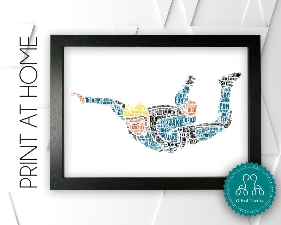 Personalised PRINTABLE Skydiving Word Art Gift Skydive Gift Wall Art ...