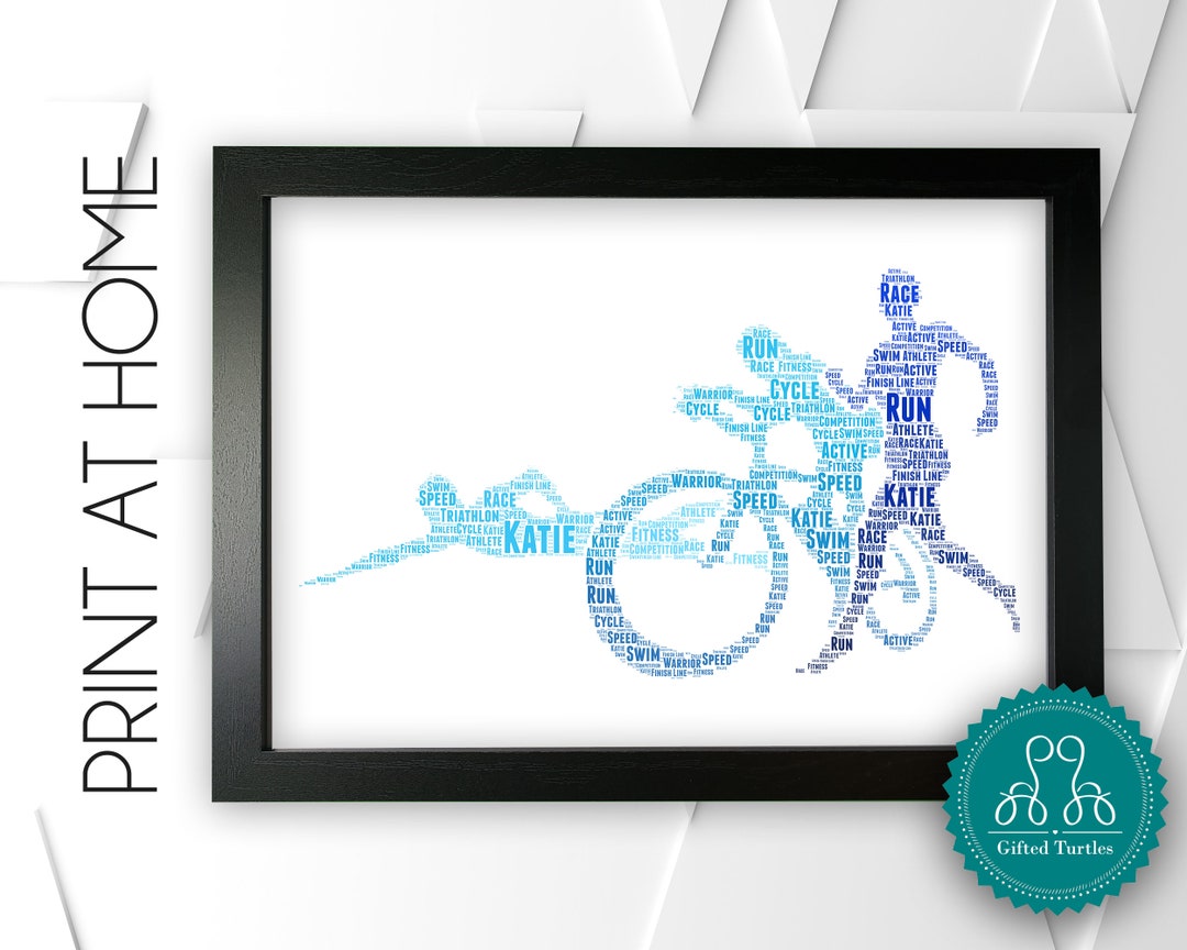 Personalised PRINTABLE Triathlon Word Art Triathlon Gift Running Gift ...