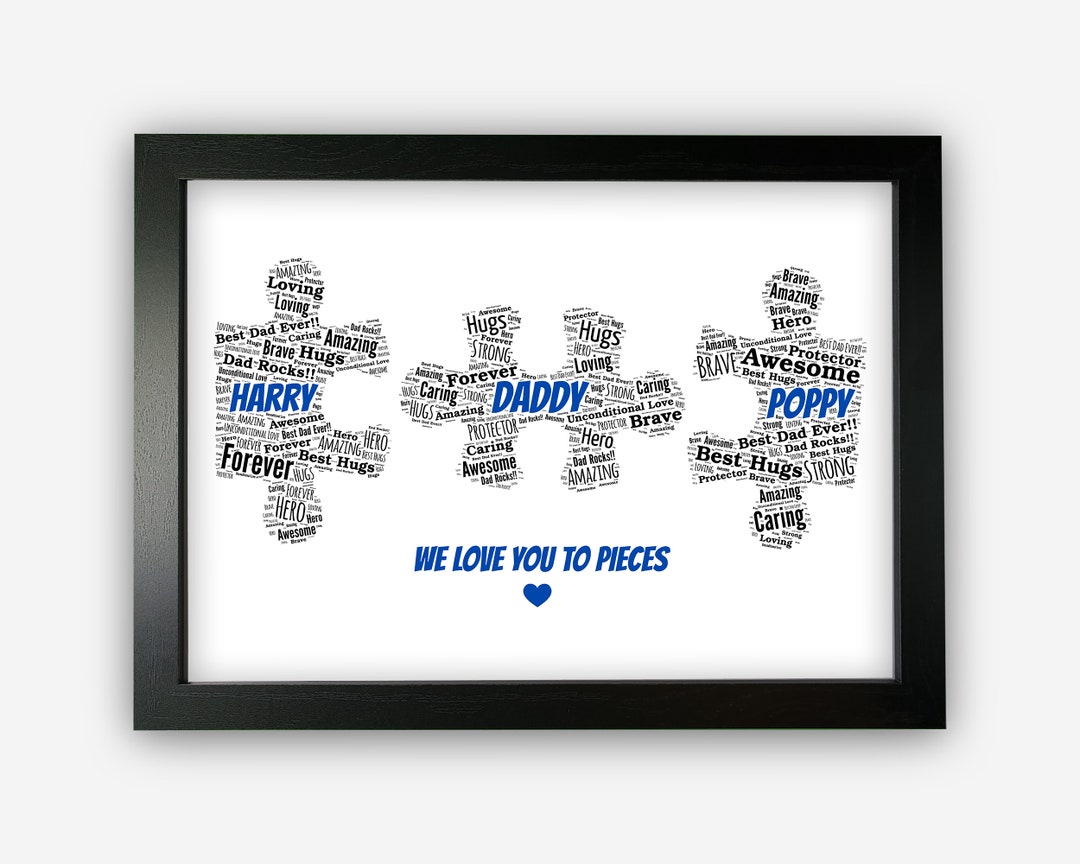 Personalised Fathers Day Gifts Word Art Wall Print - Dad Puzzle Gifts ...