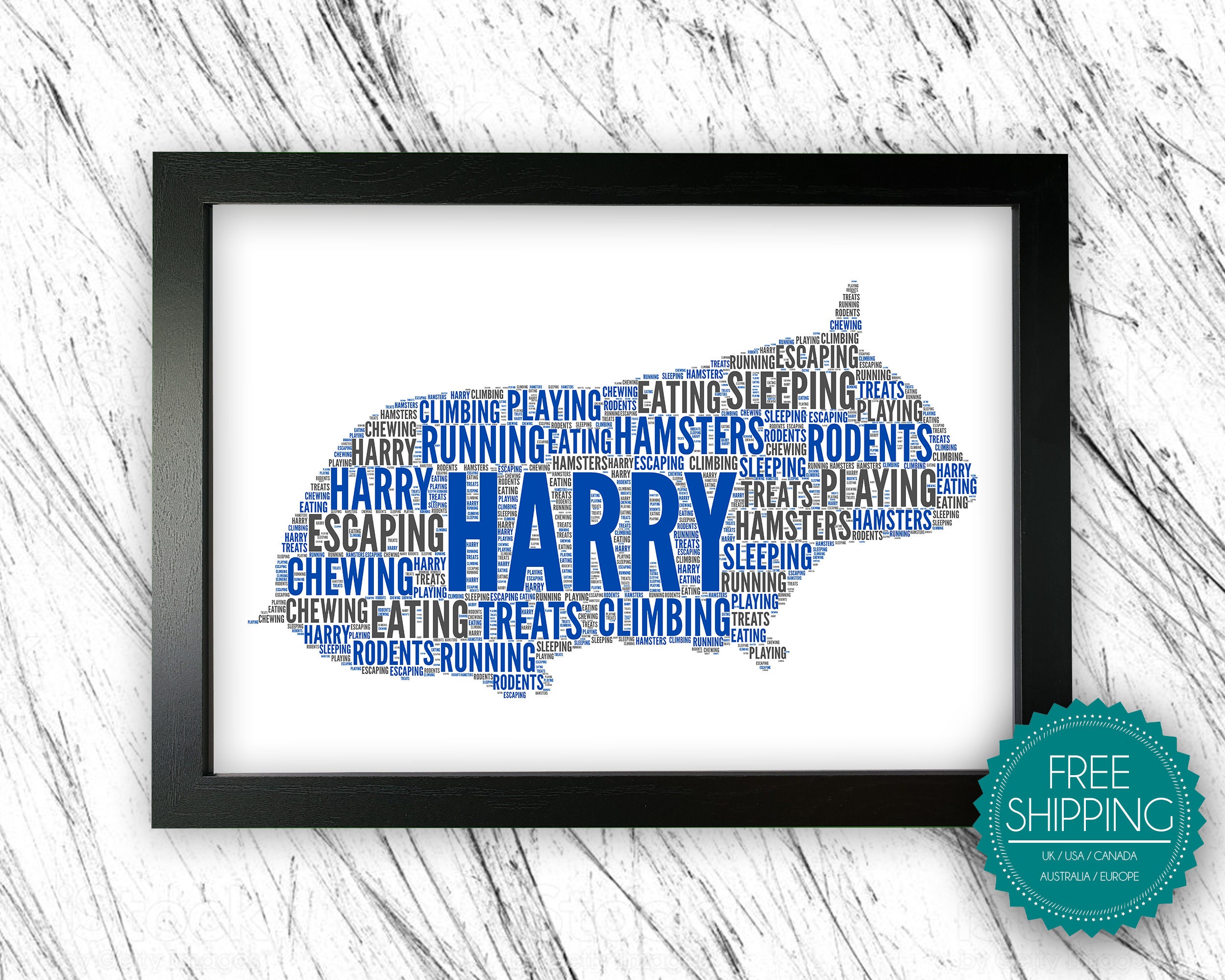 Personalised Hamster Gifts Word Art Wall Print Pet Rodent | Etsy