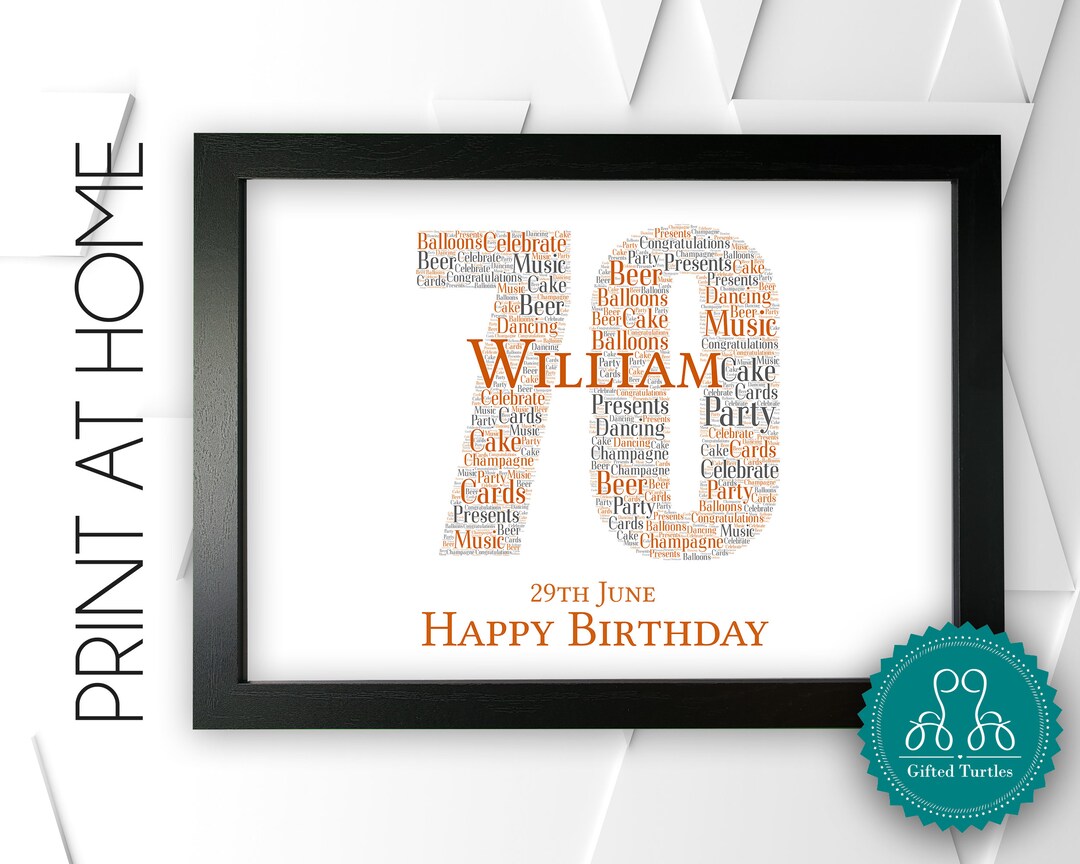 Personalised PRINTABLE 70th Birthday Gifts Word Art Wall Print - for ...