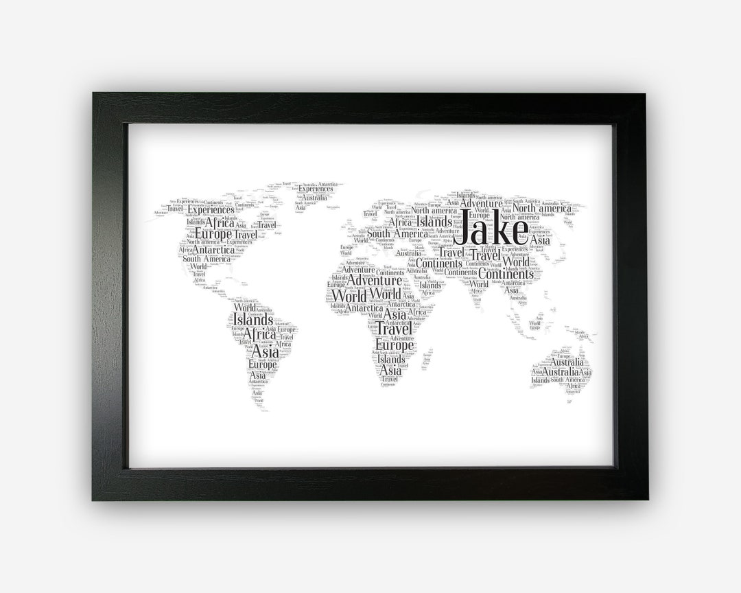 Personalised World Map Gifts Word Art Wall Print - Travel Gifts Wall ...