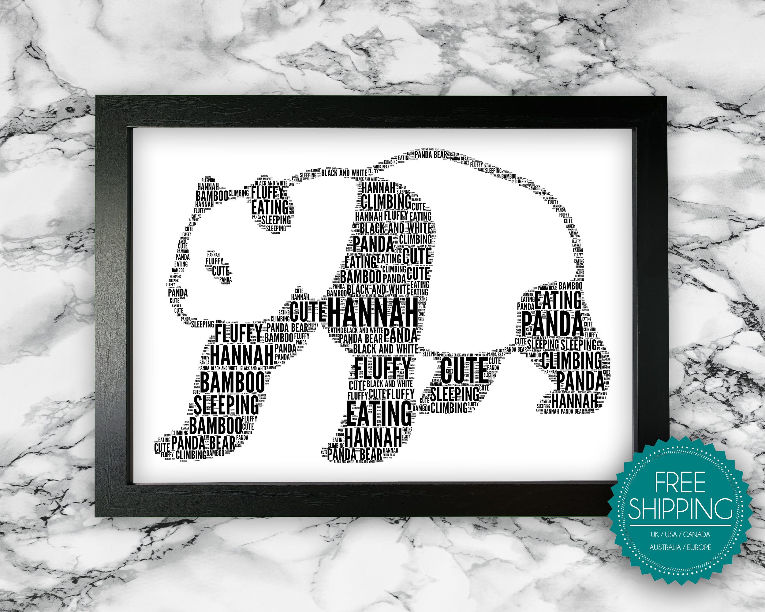 Personalised Panda Gifts Word Art Wall Print Panda Bear Cub | Etsy