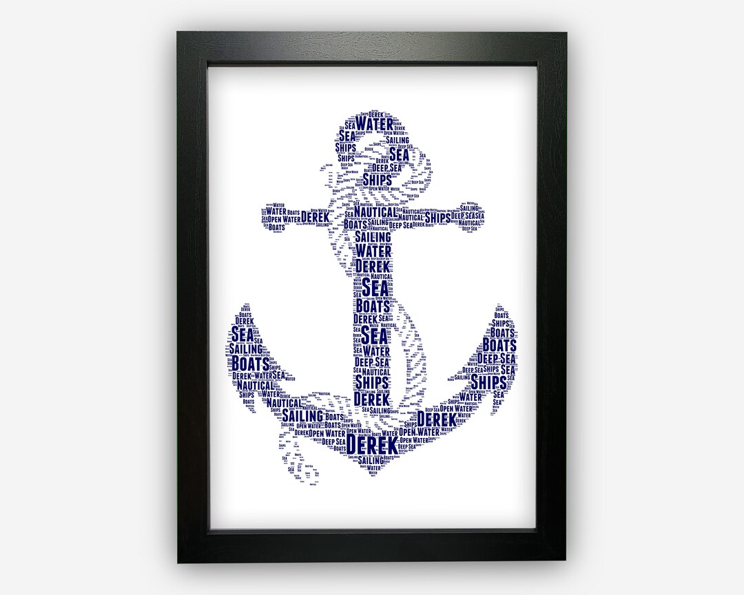 Personalised Word Art Gift Anchor Gift Nautical Theme Gifts Sailor ...