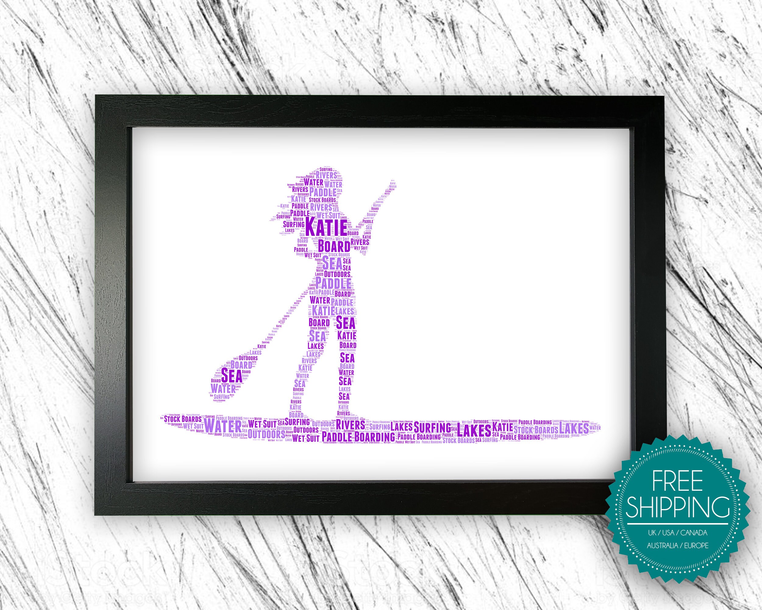 Personalised paddle boarding Gifts Word Art Wall Print | Etsy