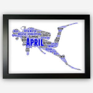 Personalised Scuba Diving Gift Deep Sea Diver Gift Free Diving Word Art ...