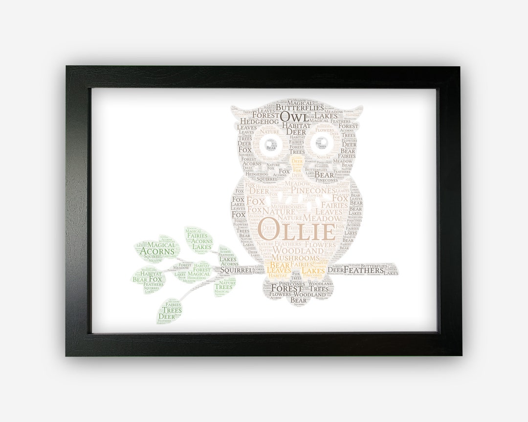 Personalised Woodland Owl Gifts Word Art Wall Print - Nursery Gifts ...