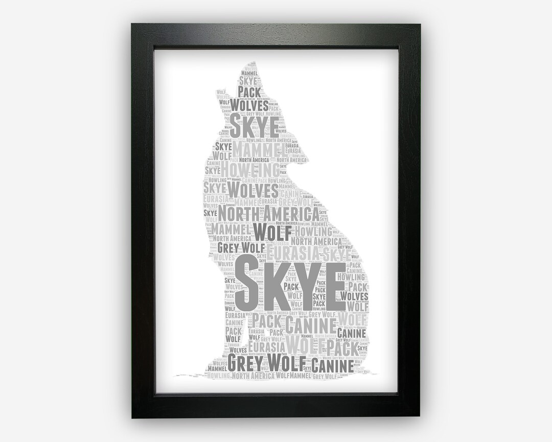 Personalised Wolf Lover Gifts Word Art Wall Print - Howling Gifts Wall ...