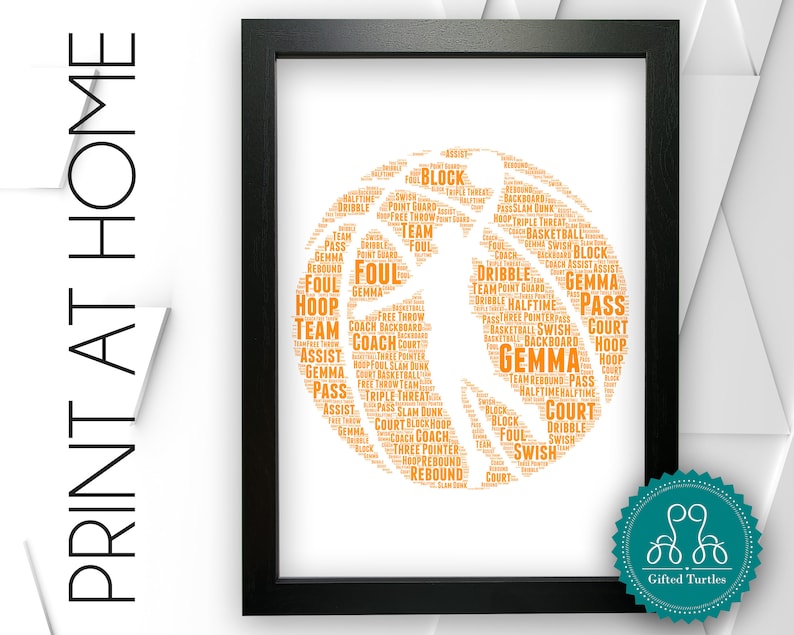 Personalised PRINTABLE Basketball Word Art Silhouette Gift For | Etsy