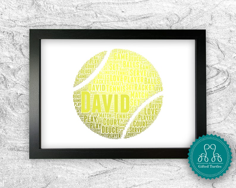 Personalised Tennis Racket Sports Tennis Ball Gift Word Art | Etsy