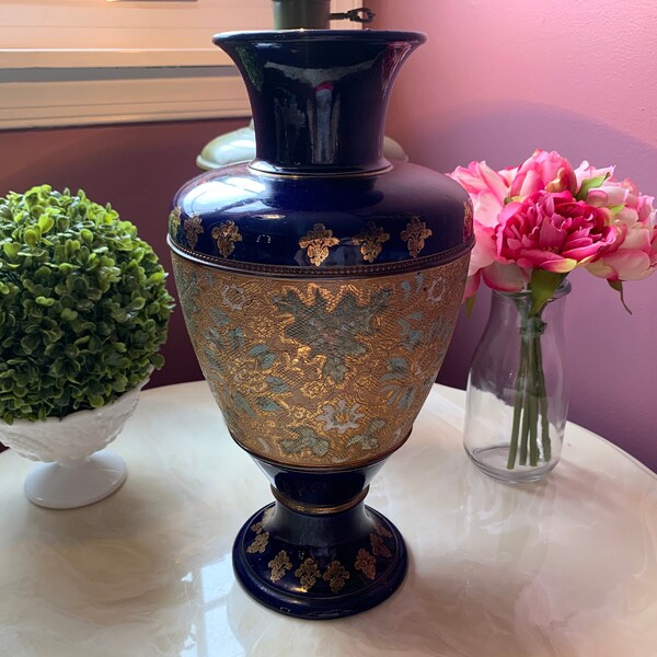 Antique Blue Doulton Vase - Etsy