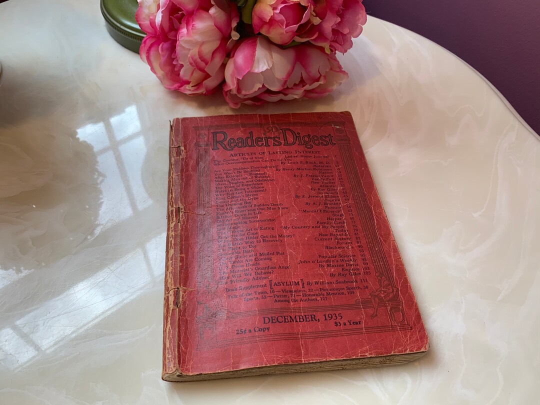 Reader's Digest December 1935, Vintage Book, Red Cover, Library, Office ...