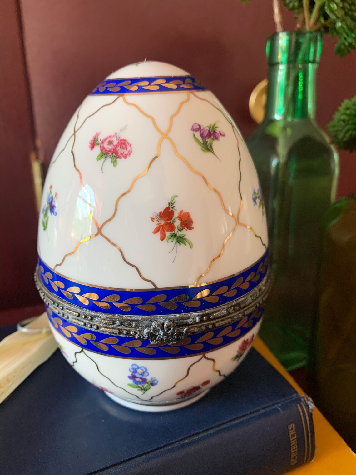 Limoges Porcelain Egg, Trinket Box, Jewelry Box, Floral, Gold, Blue ...