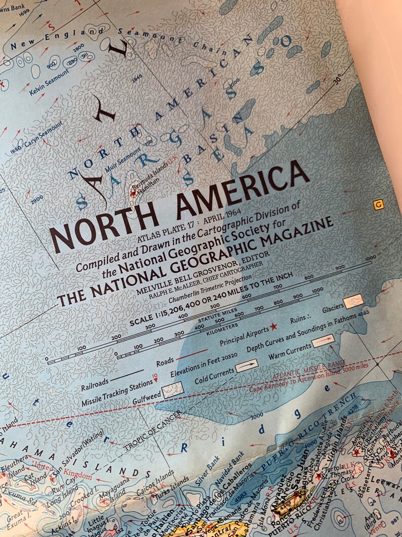 1964 Vintage North American Map National Geographic National - Etsy