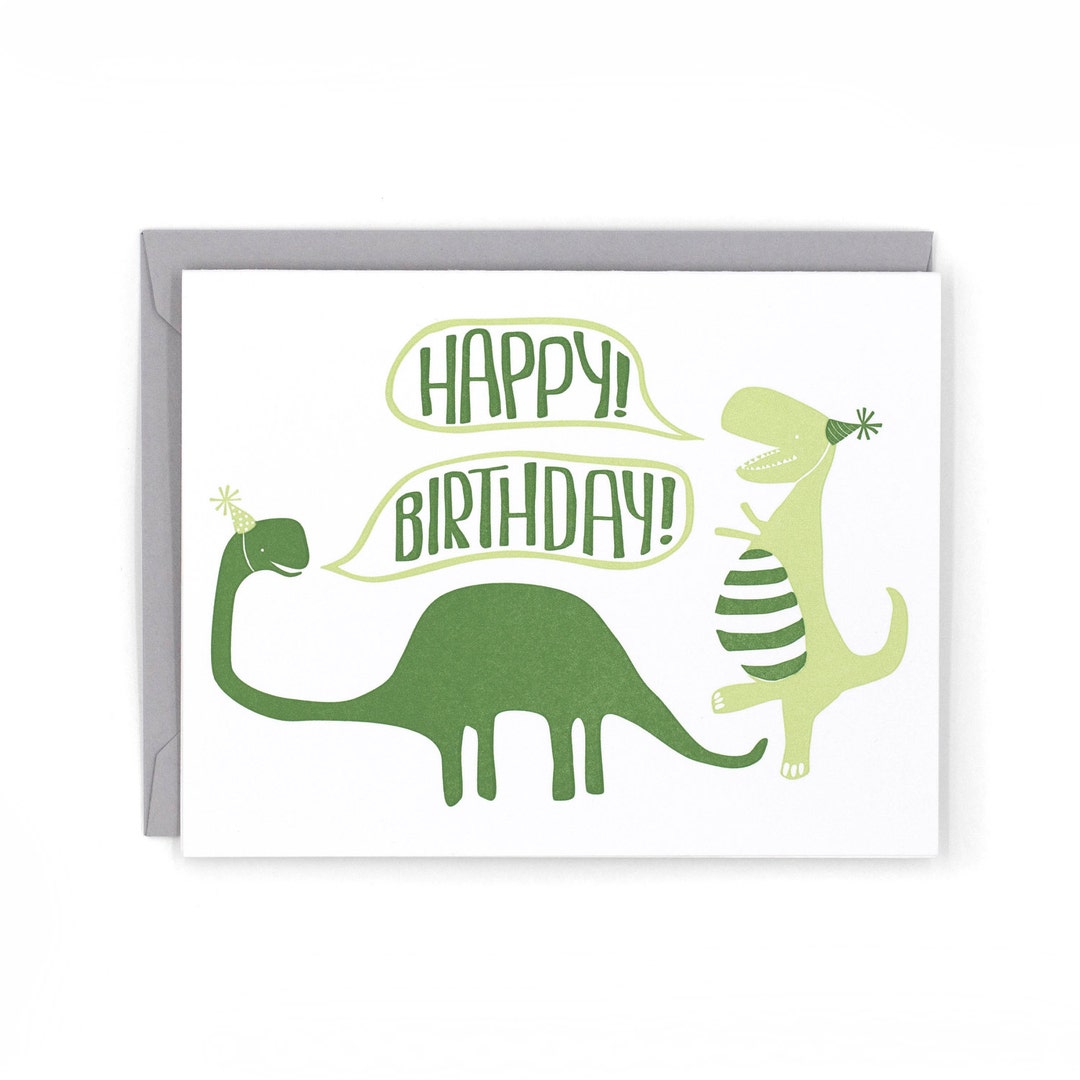 Dinosaur Birthday Letterpress Card - Etsy