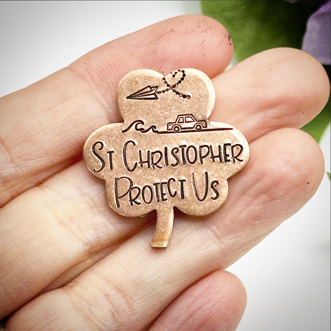 St Christopher Protect Us Good Luck Clover Shamrock PERSONALISED Safe ...