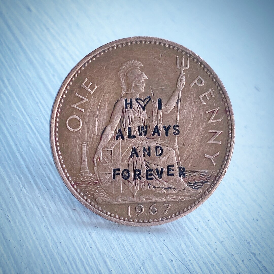 Personalised Vintage Old One Penny Custom Hand Stamped Coin Lucky Charm ...
