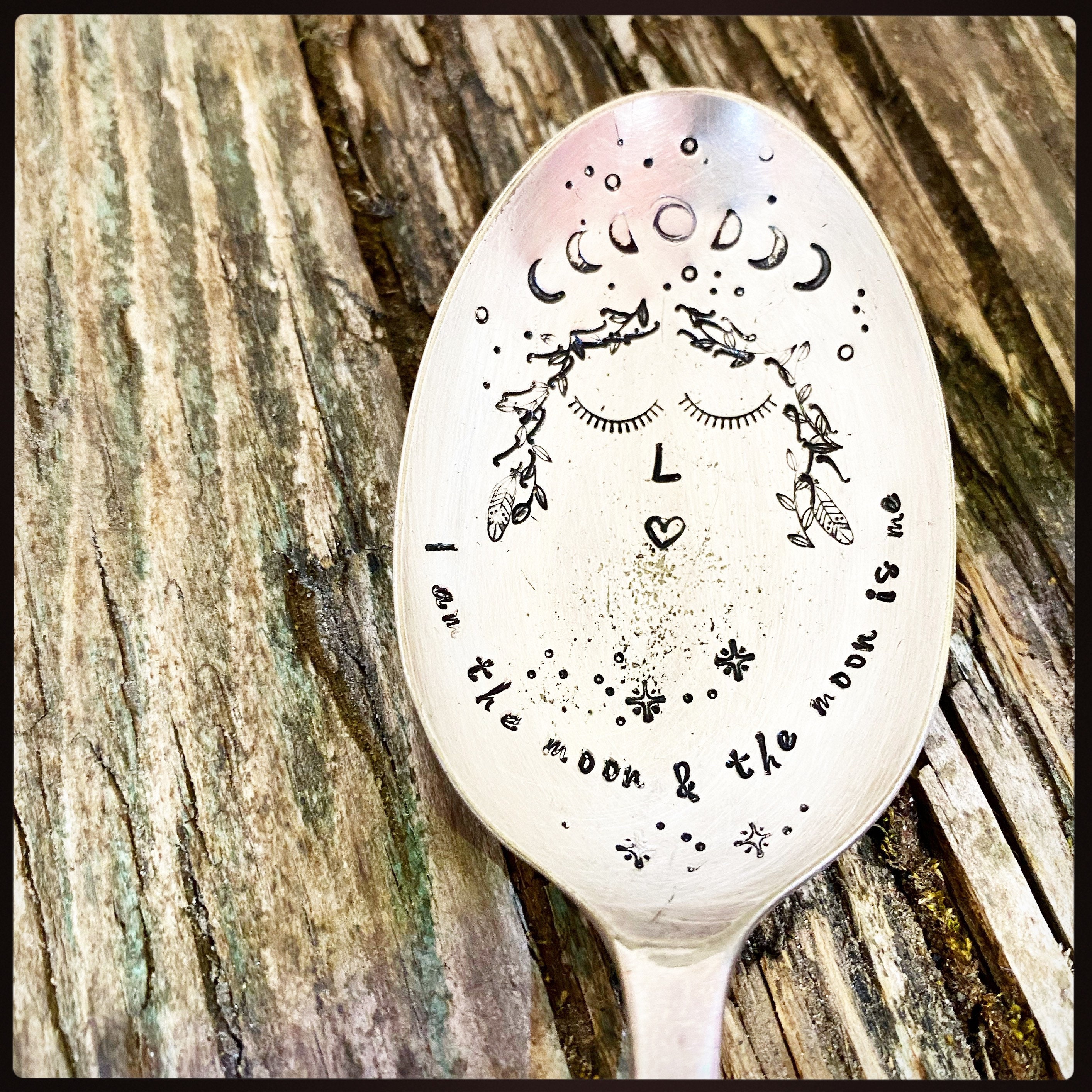 I am the moon & the moon is me. Moon phase Unique hand stamped | Etsy