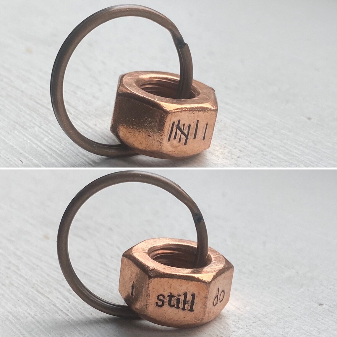 I Still Do. Hex Nut 7 or 9 Year Tally Hash Mark Copper Keychain Hand ...