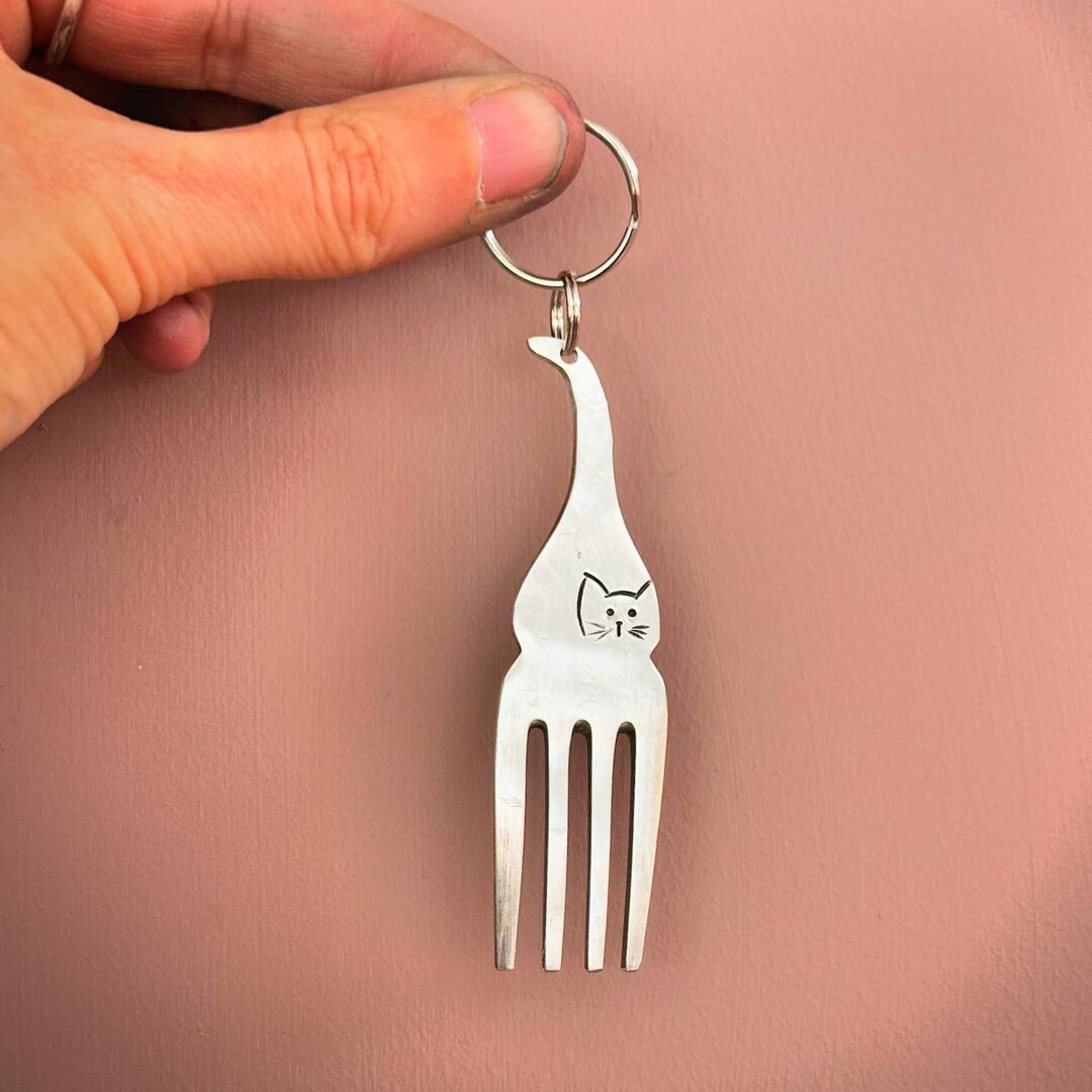 Cute Cat Keychain Made From a Vintage Fork. Personalised Unique Cat ...