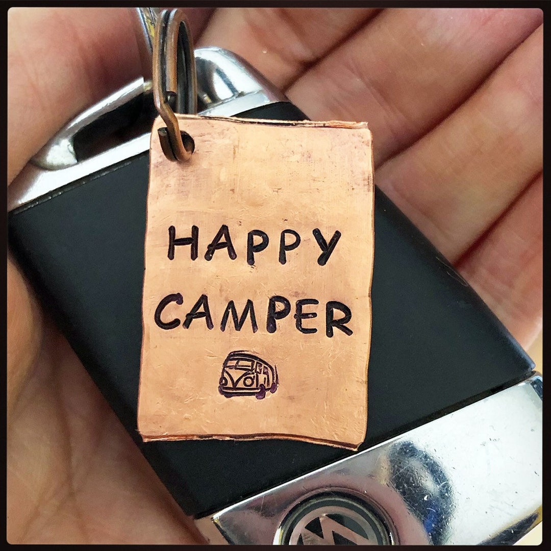 HAPPY CAMPER. Camper Van Keys. Hand Stamped Gift. Keychain. Copper Key ...