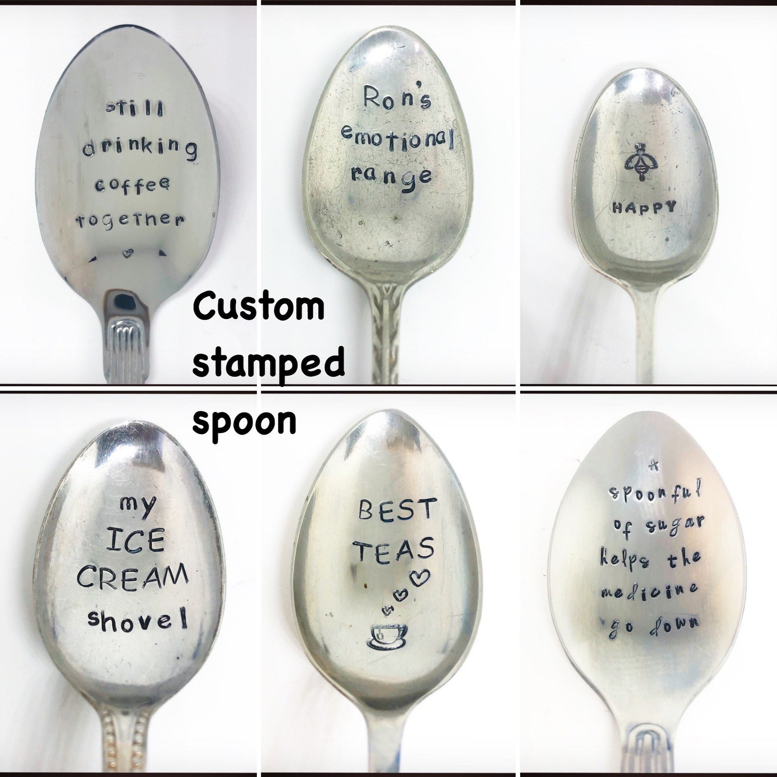 Custom Personalised Hand Stamped Teaspoon, Dessert, Soup Spoon ...