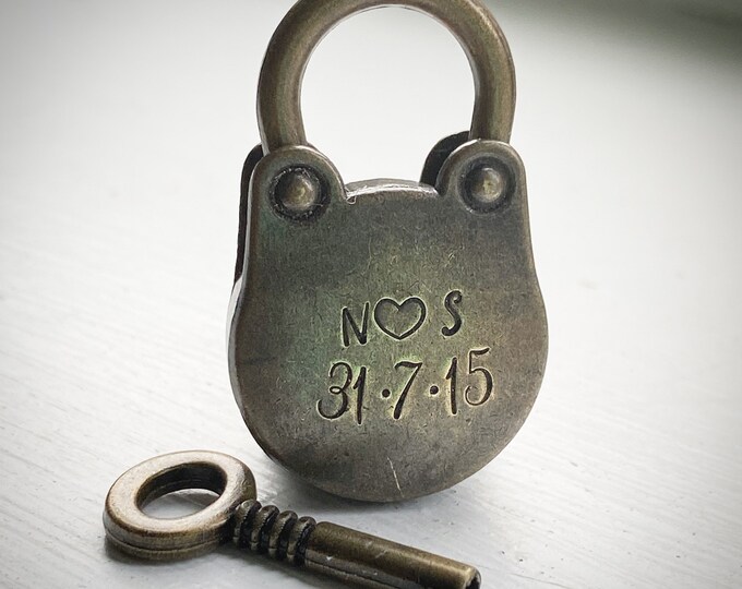 Personalized BRONZE Padlock. 8th 19th Wedding Anniversary Bride Groom ...