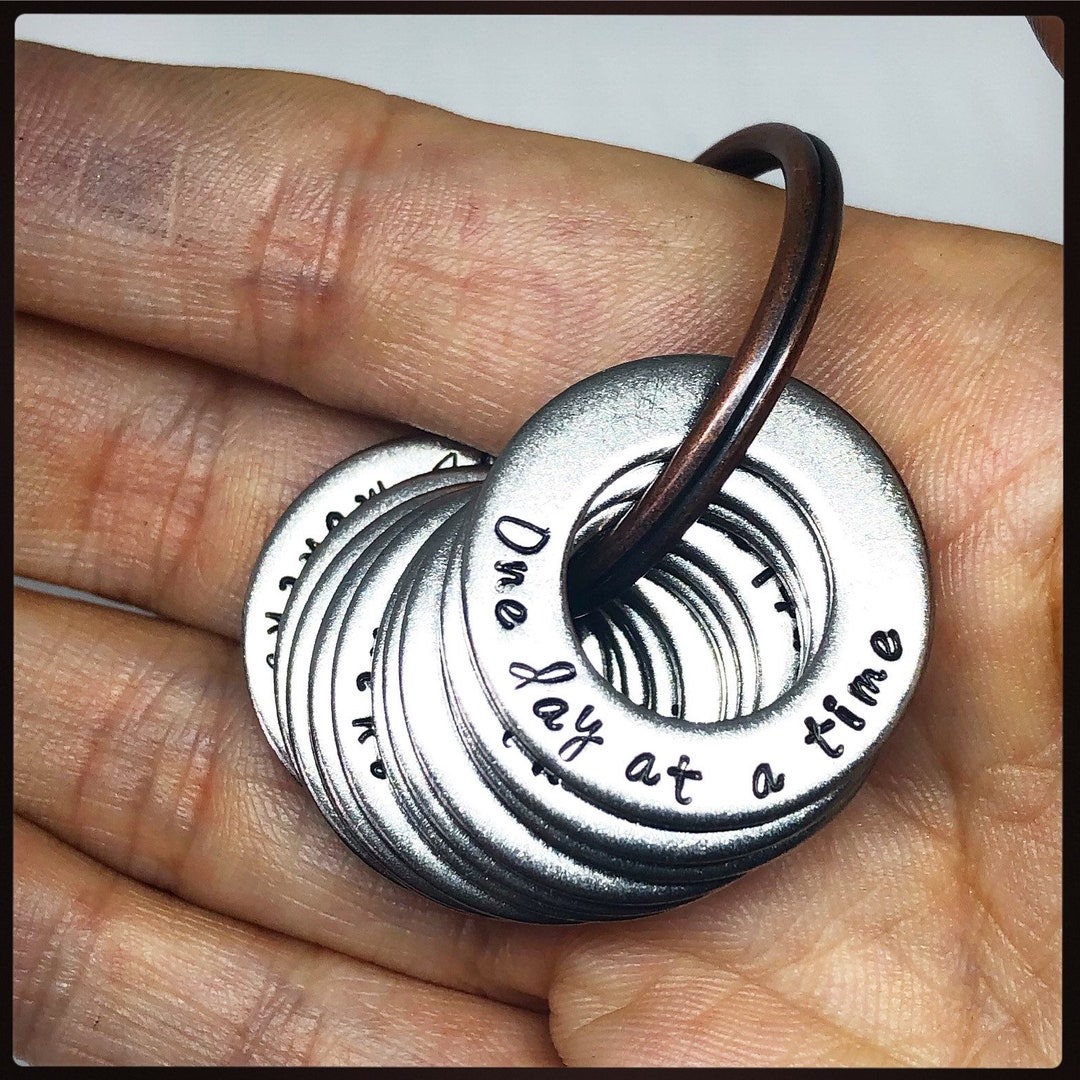 PERSONALISED One Day at A Time. Recovery Sobriety Token Charms Keychain ...