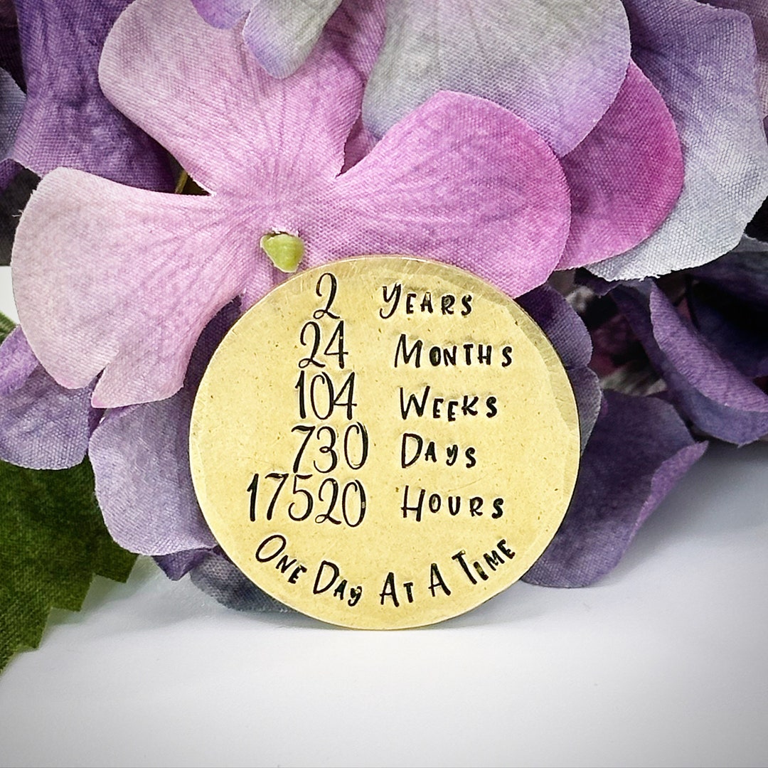 2 Year Sobriety Recovery Token Chip Gift One Day at A Time Personalised ...