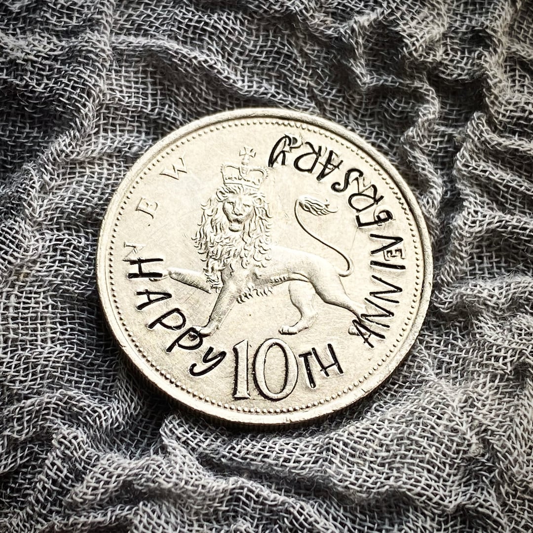 10th Wedding Anniversary Vintage Old 10p Coin Keepsake. Hand Stamped ...