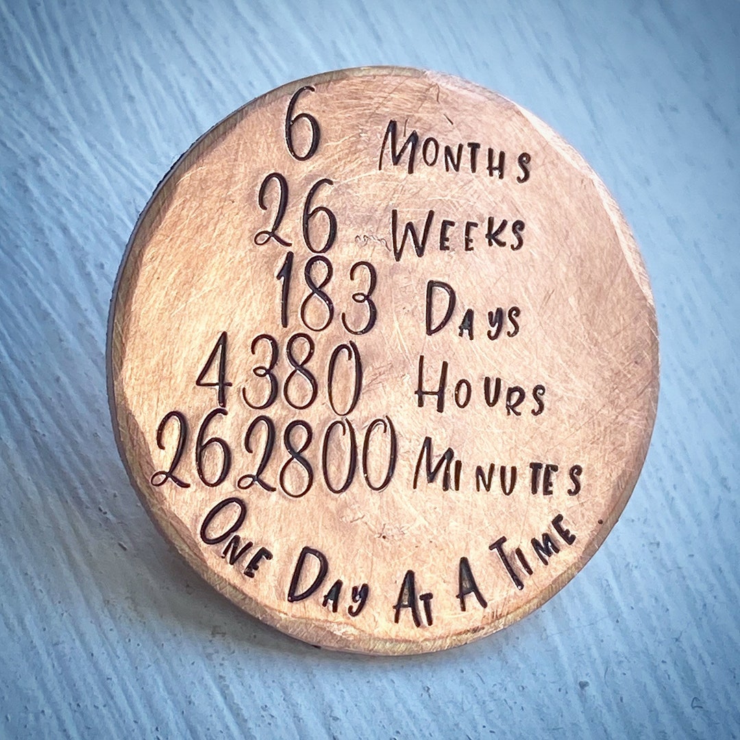 6 Months Sobriety Recovery Token, Chip Gift. One Day at A Time ...