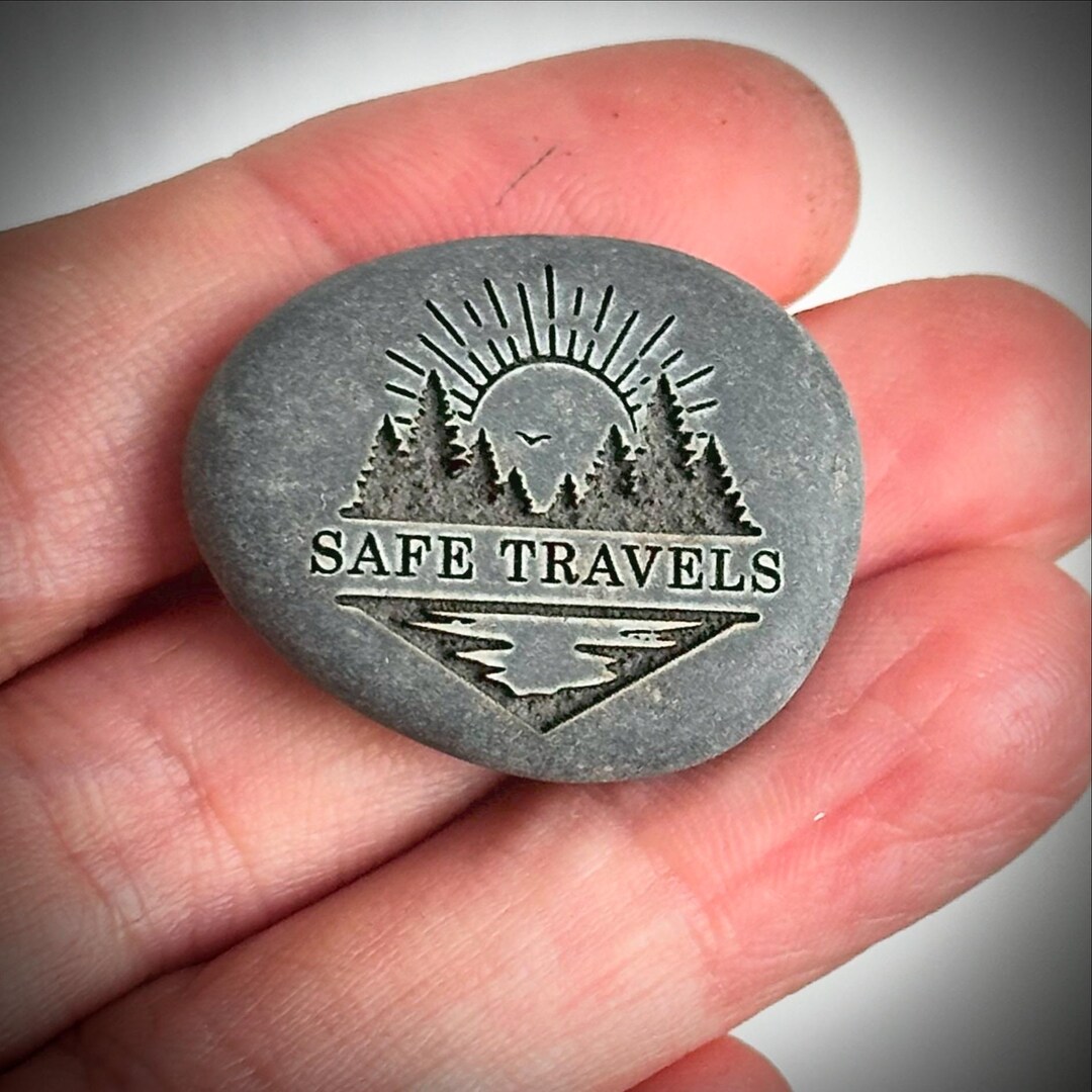 SAFE TRAVELS Pocket Pebble. Good Luck Travel Engraved Stone. Travelling ...